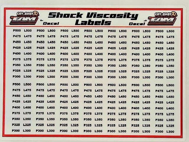 Team EAM/Cry Baby RC Oil viscosity labels — Team EAM, Inc